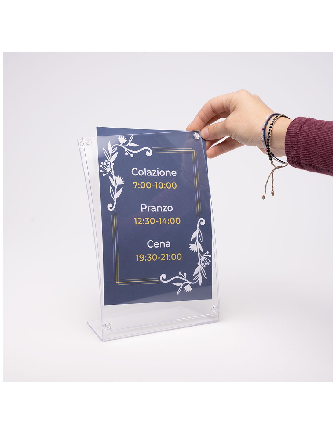 Portafoto da tavolo in plexiglass orizzontale con magneti